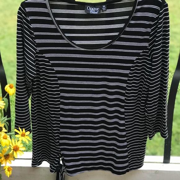 Onque Casuals | Tops | Onque Two Tone Black White Striped Knit Top M ...